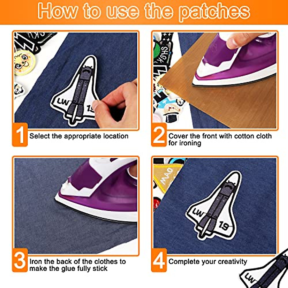 NICEVINYL Embroidered Iron-on Patches Applique: 72Pcs Random Assorted Decorative Patches Iron on/Sew on for Clothing Accessories