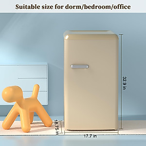 rosmena Retro Mini Fridge for Bedroom, 3.5 Cu.Ft Mini Fridge with Freezer, Mini Dorm Fridge with Thermostat Control, Small Fridge for Bedroom, Office, Dorm, Kitchen, Living Room(Gold)