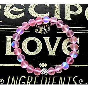 Hope Inspired Mystic Mermaid Glass Bracelet with 8 mm Pink Dazzling Moonstone Beads