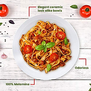 Melamine Pasta Bowls / Shallow Salad Bowls / Plastic Dinner Deep Plates (9 Inches,30 Oz,Set of 4,White) – Dishwasher Safe, Unbreakable, Reusable & BPA Free - Kids, Toddlers, Children, Adults & Elderly