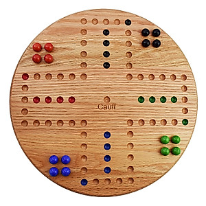 Marbles Board Game Solid Oak Wood 4 Player Hand Painted Holes (17.5 inch)