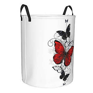 Foruidea Red And Black Butterfly Laundry Basket,Laundry Hamper,Collapsible Storage Bin, Oxford Fabric Clothes Baskets,Nursery Hamper For Home,Office,Dorm,Gift Basket