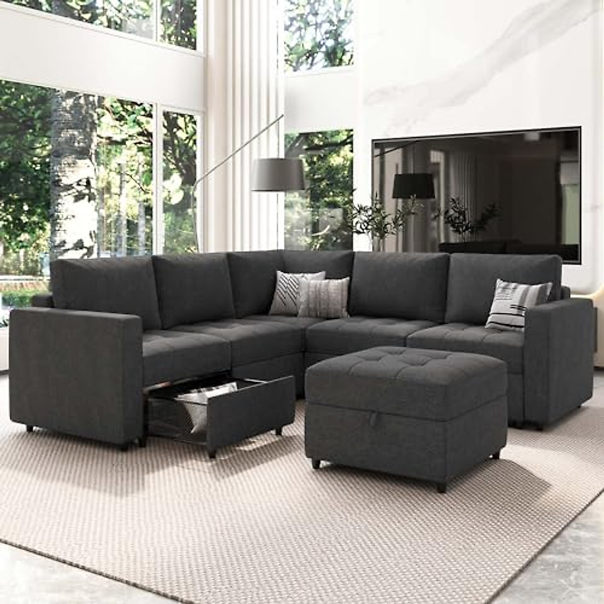 Belffin Fabric Side Armrest for Sectional Modular Couch Armrest Module for Modular Couch Sectional Sofa Dark Grey