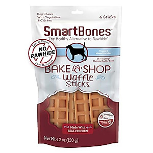 SmartBones Bake Shop Waffle Sticks Made with Real Chicken and Vegetables,Treat Your Dog to Rawhide-Free Chews, 4 Count