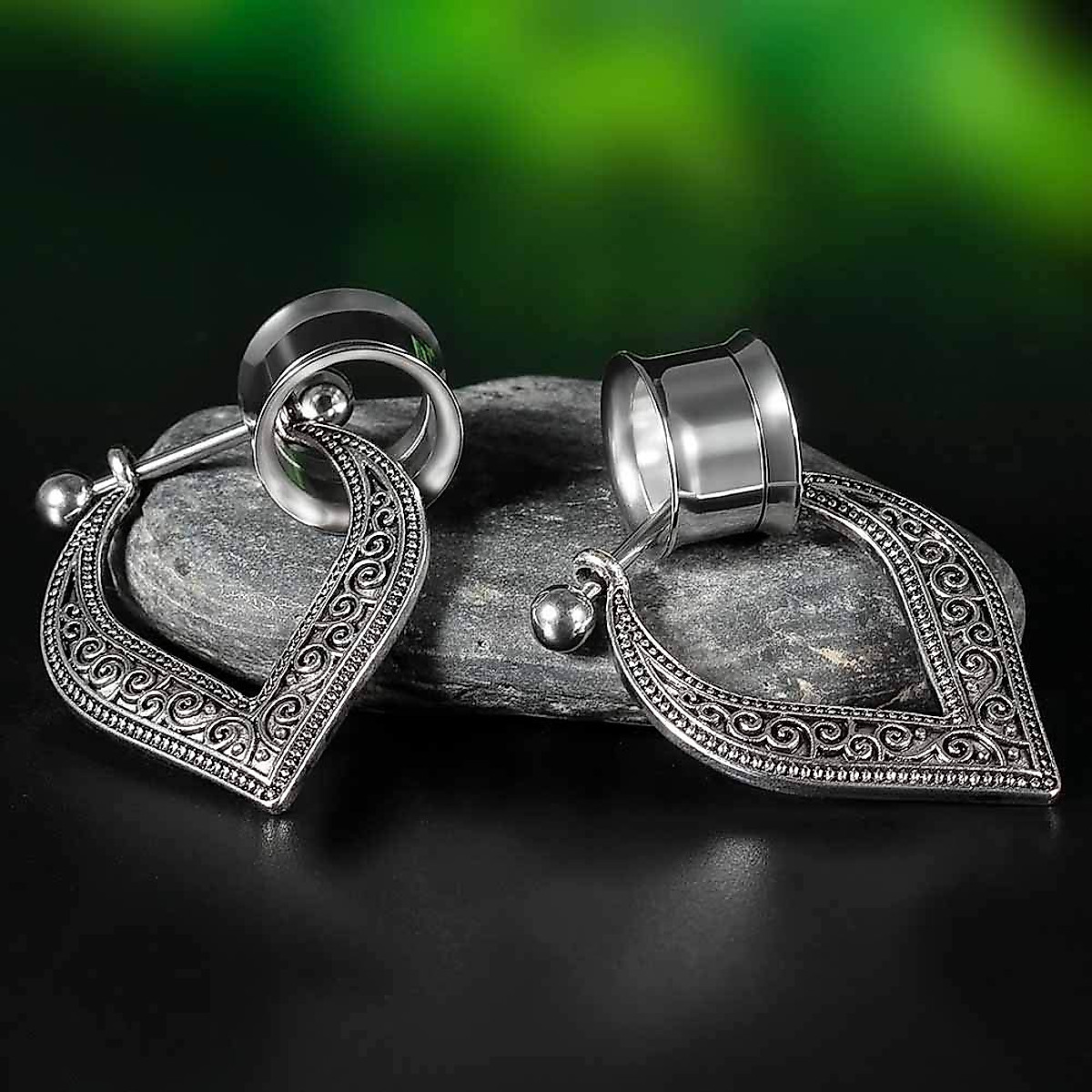 TBOSEN 2 pcs Variety Of Styles Surgical Stee Earrings Gauges Tunnels Plug Kit Dangle Ear Plugs Stretching Kit Piercing Plug 2g - 1 inch