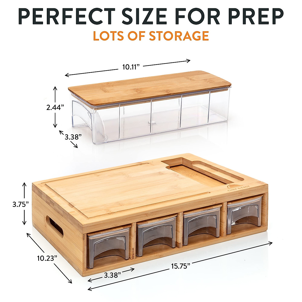Chopping Board with Storage and Food Prep Station - Meal Prep Station, Bamboo Cutting Board with Juice Grooves, Four Containers & Assorted Graters