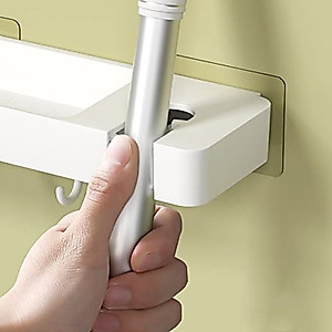 MORNITE Mop Organizer Broom Brush Gripper Holder Wall, Hanging Cleaning Storage Rack with Hooks for Closet Laundry Garages Garden Basement, White