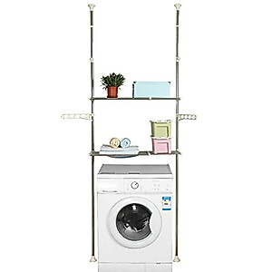 DAHOOMII Over The Toilet Storage Rack Above Washing Machine and Dryer Shelf Laundry Room Organizer 2-Tier Adjustable Bathroom Space Saver with 2 Hangers White