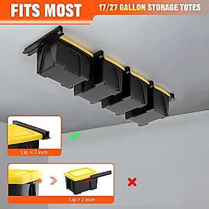 TORACK Garage 16" Studs Ceiling Bin Storage Rack, Overhead Tote Storage Rail System Heavy Duty Adjustable Tote Slide Garage Storage System(for 4 Bins, Bins are not included)