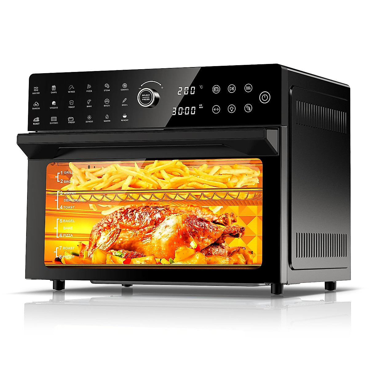 32QT Extra Large Air Fryer, Toaster Oven Air Fryer Combo, 360°Hot Air Circulation for Healthier Food, 1800W Preset Dual Cook, 13"Pizza Cooking, 20-in-1 Double-Rack Oven, 7-Accessory, Transparent Door