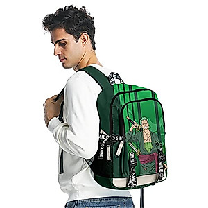 AMOMA Unisex Anime One Piece Daypacks Cosplay Luffy 3D Printed Lightweight Casual Multipurpose Canvas Backpack(One Size,Z-Green)