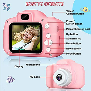 Gridspace Upgrade Kids Camera Toys for 3 4 5 6 7 8 9 Year Old Girl Christmas Birthday Gift Digital Video Camera,Mini Play Video Camera with 1080P HD 2 Inch Screen with 32GB Card