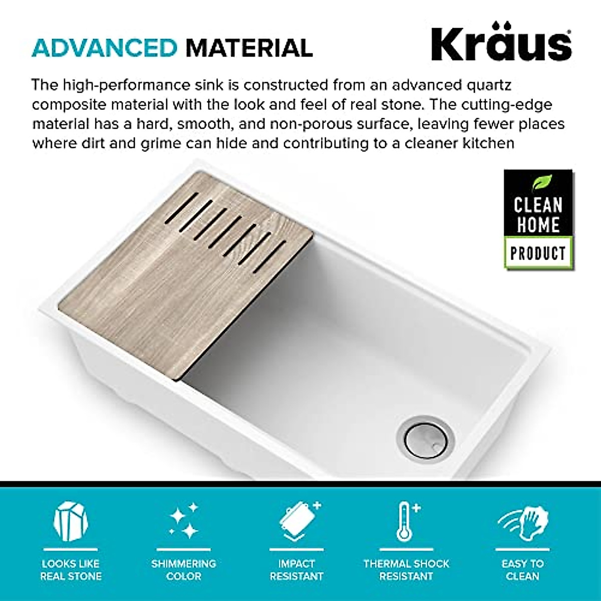 KRAUS Bellucci Workstation 32-inch Undermount Granite Composite Single Bowl Kitchen Sink in White with Accessories, KGUW1-33WH