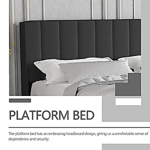 Zoophyter Upholstered Platform Bed Frame Twin Size with Headboard,Strong Wooden Slats Support No Box Spring Needed Easy Assembly Black