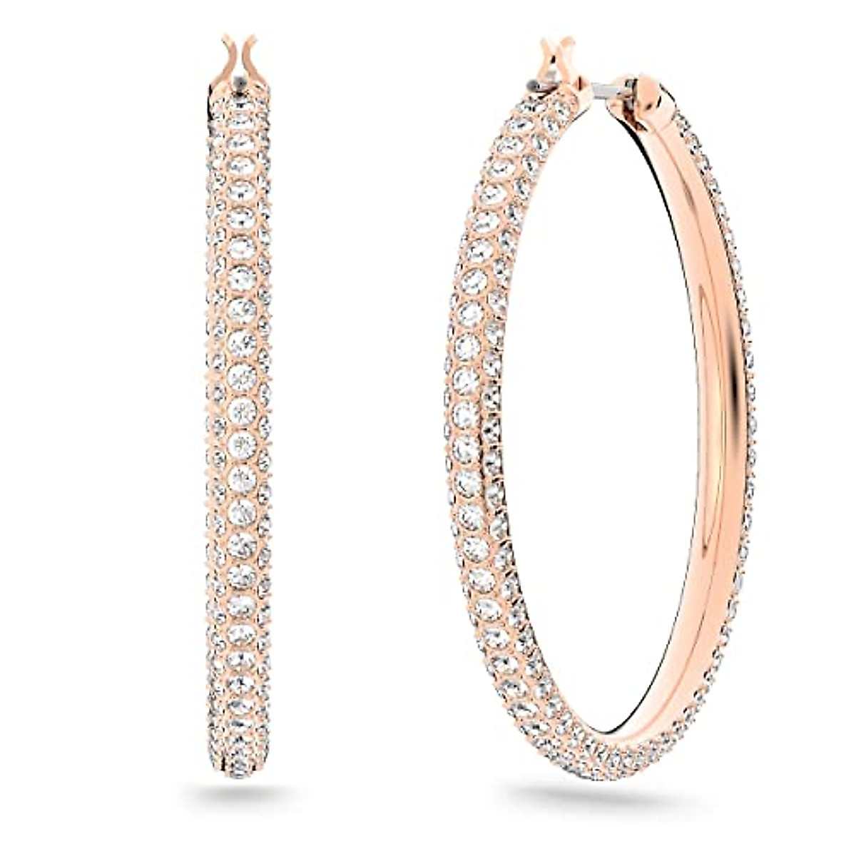 Swarovski Stone Women's Hoop Pierced Earrings with Pink Crystals in a Rose-Gold Tone Plated Setting