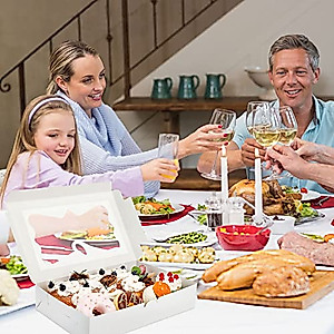 Moretoes 48pcs White Bakery Boxes 12x8x2.5 Inches with 3 Style Window for Pastry, Dessert, Cookies, Muffins, Donuts, Chocolate Covered Strawberries with 4pcs Stickers