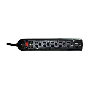 Weltron - 6 Outlet Surge Protector Power Strip 10 ft. Black (WSP-600PLF-10BK)