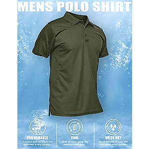 MAGCOMSEN Tactical Polo Shirts for Men Short Sleeve Summer Golf Shirts Casual Polo Shirt for Men Army Green L