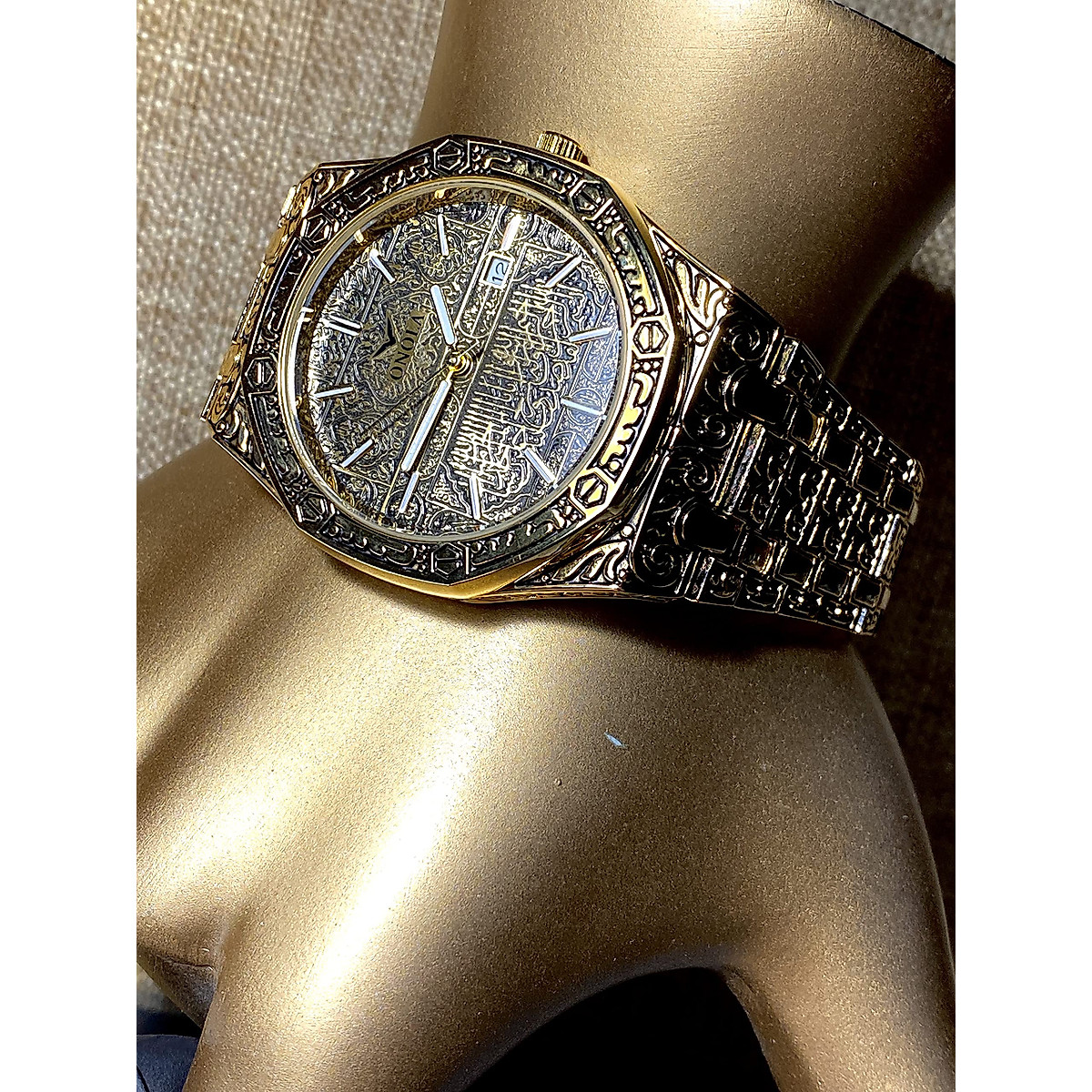 Men's Women's Hexagonal Black Gold Arabic Versus Dial Wrist Watch Band Luxury Bracelet Dial Watch For Men Women Hip Hop Watch, Waterproof Calendar Watch Fashion Classic Design Watch for Men