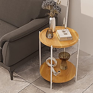 Round End Table,Side Table Modern Nature Texture Coffee Table Nightstand Bedside Wood Table Outdoor & Indoor Accent Table for Small Spaces,Bedroom,Patio
