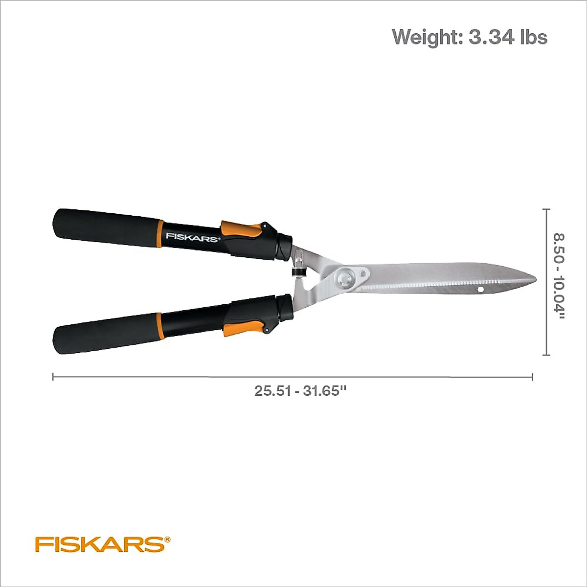Fiskars Power-Lever Hedge Shears - 25"-33" Extendable Handle - Plant Cutting Scissors - Yard and Garden Tools - Orange/Black (packaging may vary)