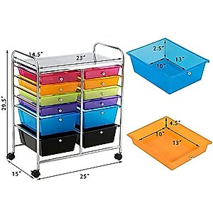 12-Drawer Rolling Storage Craft Cart and Organizer - Rolling Organizer Cart Tools and 4 Universal Casters (Transparent Multicolor)