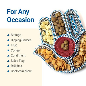 KAMSAH Plate Set & Serving Platter, Custom Hand-Painted Ceramic Appetizer Hamsa Tray Serving Dishes for Celebrations, Parties and Events (Hand - Large, Turquoise)