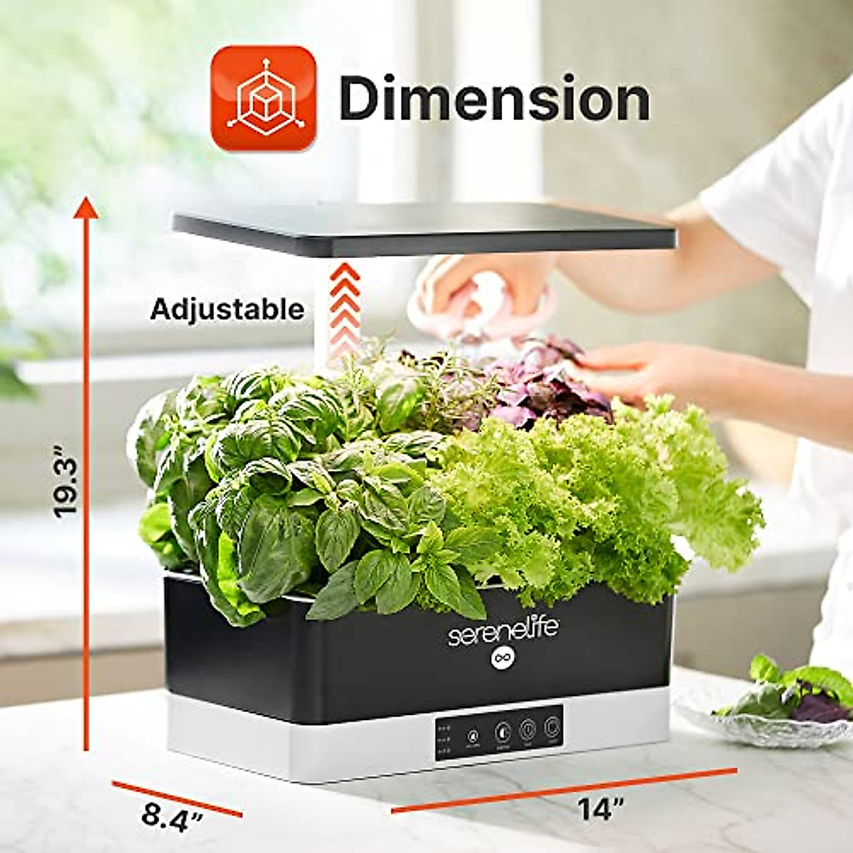 SereneLife Hydroponic Herb Garden 11 Pods, Indoor Growing System ,Smart Indoor Plant System w/Height Adjustable LED Grow Light (Black)