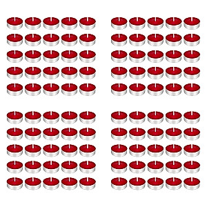Mega Candles 100 pcs Unscented Red Tea Lights Candle, Pressed Wax Candles 3.5 Hour Burn Time, for Home Décor, Wedding Receptions, Baby Showers, Birthdays, Celebrations, Party Favors & More