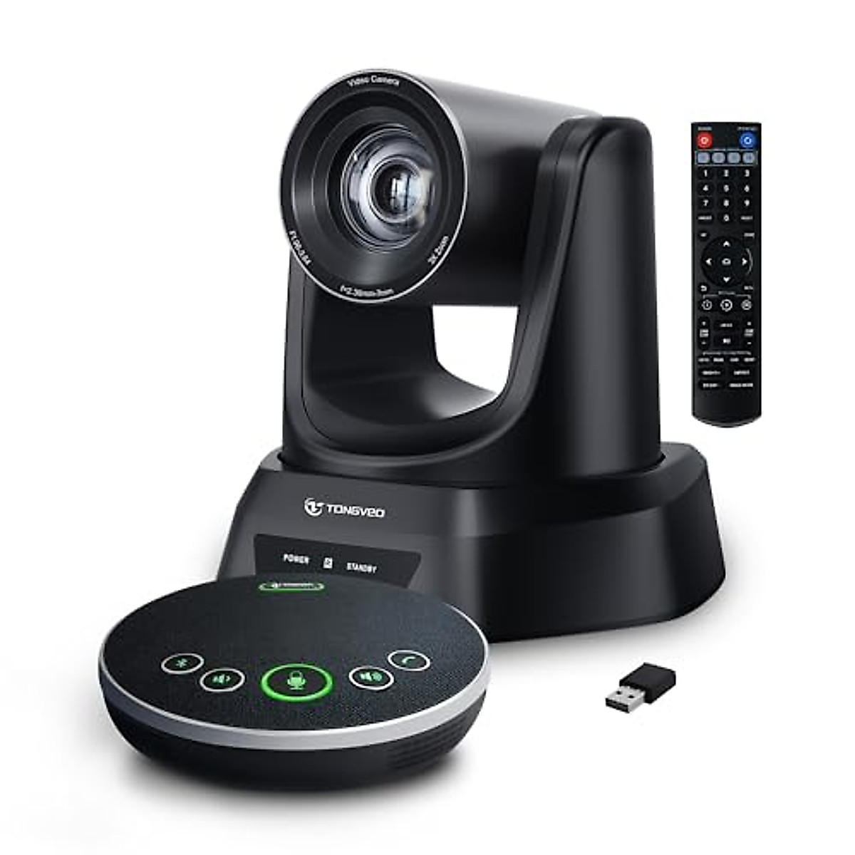 TONGVEO Conference Room HDMI 60fps USB3.0 Camera System with Bluetooth Microphone and Speaker | 3X Optical Zoom 1080P PTZ Video Camera Kit |with Speakerphone | for Church Home Office(UVC1.1)