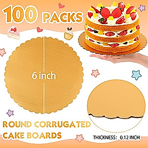 100 Pack Gold Cake Board Round Cake Circle Base Boards Disposable Cake Plate Scalloped Bases Round Coated Cake Boards Circle Cake Trays Cake Base Boards for Cake Dessert Party Supplies (6 Inch)