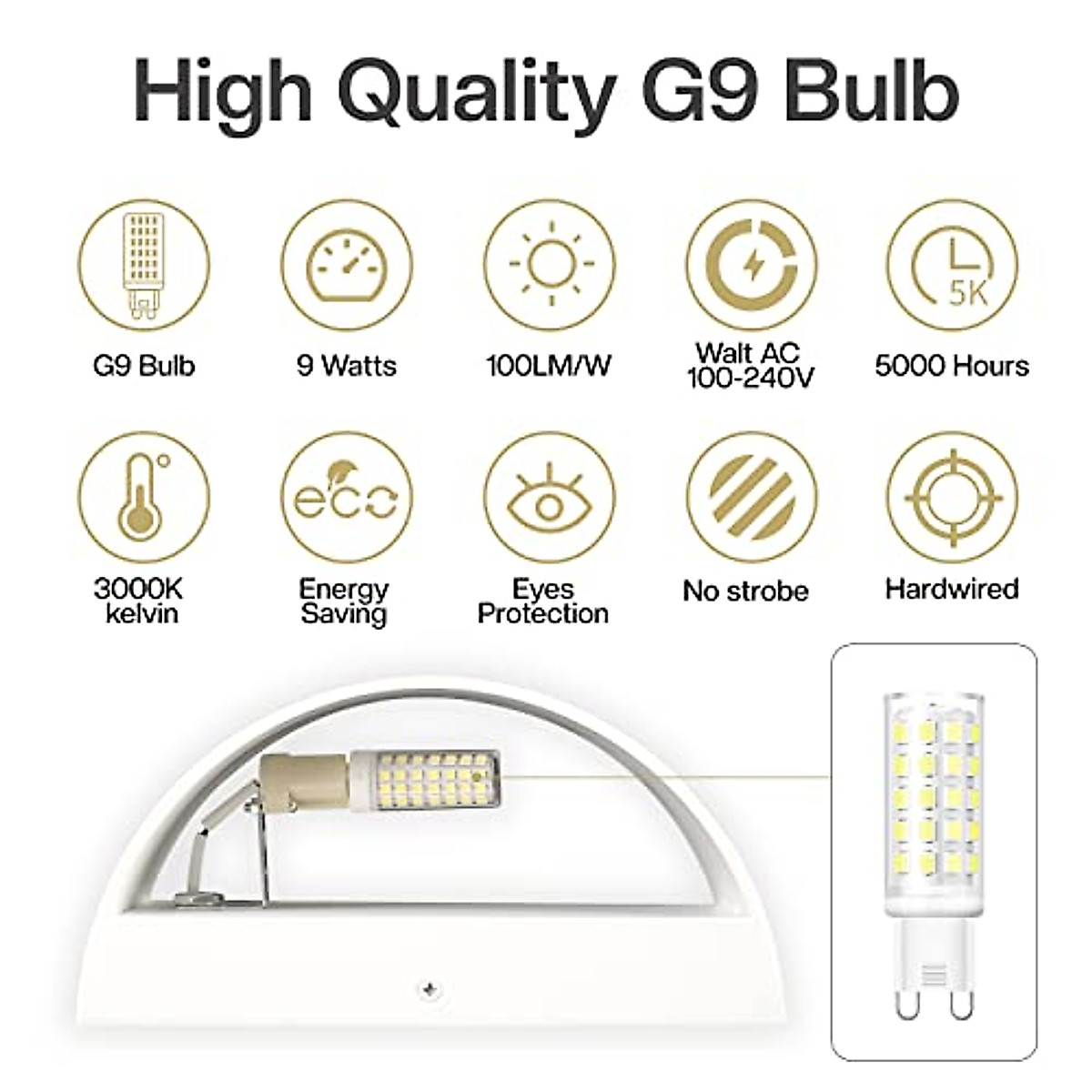 Aiilsmp White Modern LED Wall Sconces Hardwired Wall Sconces Indoor Up and Down Wall Mount Light for Living Room, Bedroom, Hallway Cool White 6000K(with G9 Bulbs)