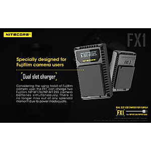 Nitecore FX1 2-Slot Digital Charger and NC-BP004 Battery Bundle Compatible with Fujifilm NP-W126 and NP-W126S Batteries