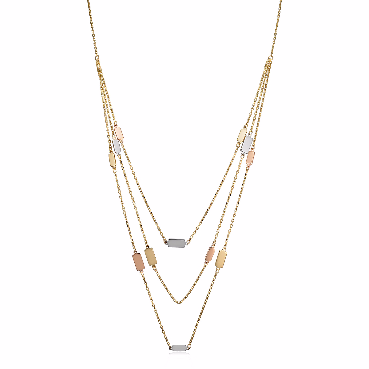 Kooljewelry 14k Tricolor Gold Bar Station Layered Necklace (17 inch)