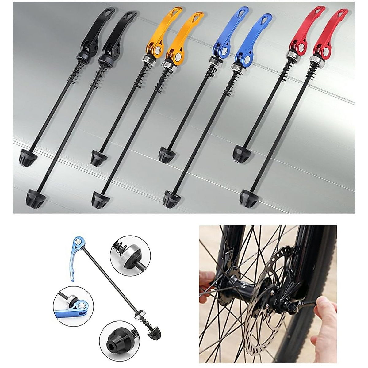 Rowiz 2 Pair Quick Release Bicycle Skewer, Road Mountain Bike Front and Rear Axle Hollow Shaft Set
