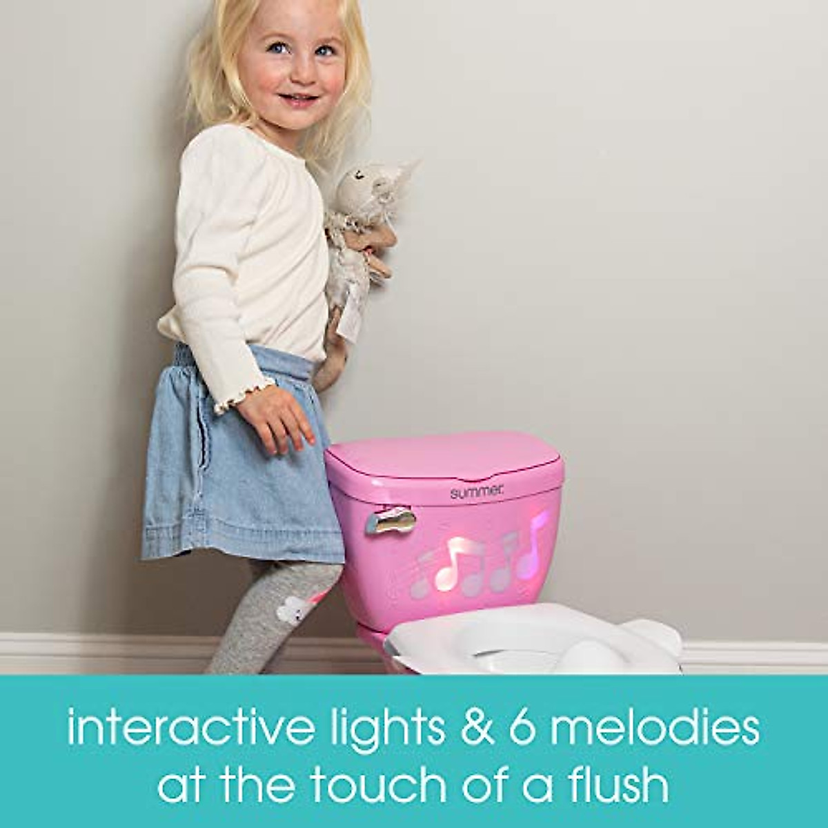 Summer My Size Potty Lights and Songs Transitions, Pink - Realistic Potty Training Toilet with Interactive Handle that Plays Music for Kids, Removable Potty Topper/Pot, Wipe Compartment, Splash Guard