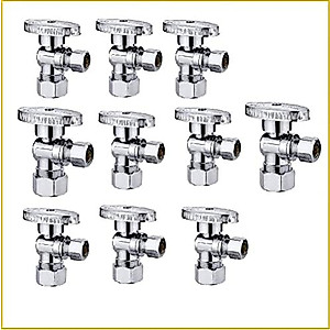 10Pcs EZ-FLUID Heavy Duty 1/2" Angle Stop Valve,1/2" Nom. (5/8"OD) Compression x 3/8"OD Outlet Water Shut Off Valves,1/4 TurnMetal Handle Angle Valve For Water Pipes,For Sink,Toilet,Faucet Valve