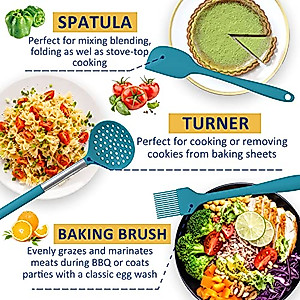 Silicone Cooking Utensil Set, Fungun Non-stick Kitchen Utensil 24 Pcs Cooking Utensils Set, Heat Resistant Cookware, Silicone Kitchen Tools Gift with Stainless Steel Handle (Blue-24pcs）