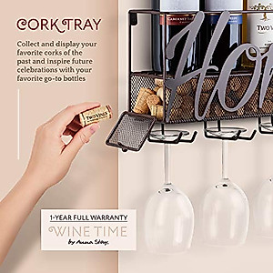 Anna Stay Wine Rack Wall Mounted - Decorative Wine Rack with Wine Glass Holder, Wall Mounted Wine Rack inc Cork Storage & Wine Charms, Wine Gifts with Wine Bottle Holder for Wine Decor