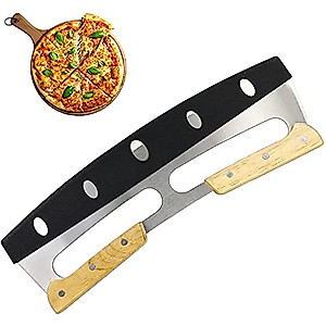 14 Inch Pizza Cutter, Mezzaluna Chopper, Mezzaluna Salad Chopper, Pizza Cutter Rocker Knife With Wooden Handle, Large Pizza Knife Tool…