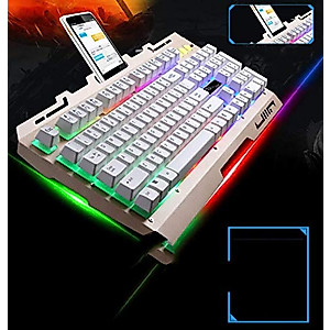 Rainbow LED Backlit Gaming Metal Keyboard Wired USB Laptop Backlight Mechanical Feel YANG1MN (Color : White)