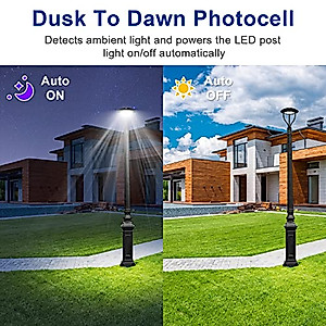 LED Post Top Light with Photocell Dusk to Dawn, 20W-30W-40W-60W Power Tunable,3CCT 3000K-4000K-5000K LED Circular Street Area Pole Light, for Courtyard Garden Street Lighting IP65 DLC&ETL Listed