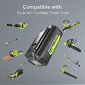 6000mAh OP4026 40 Volt Lithium Replacement Battery Compatible with Ryobi 40V Battery OP4050A OP40601 OP4040 OP4030 OP4050 OP40261 OP40201 OP40401 Cordless Tools with LED Indicator (Green) (2 PACK)