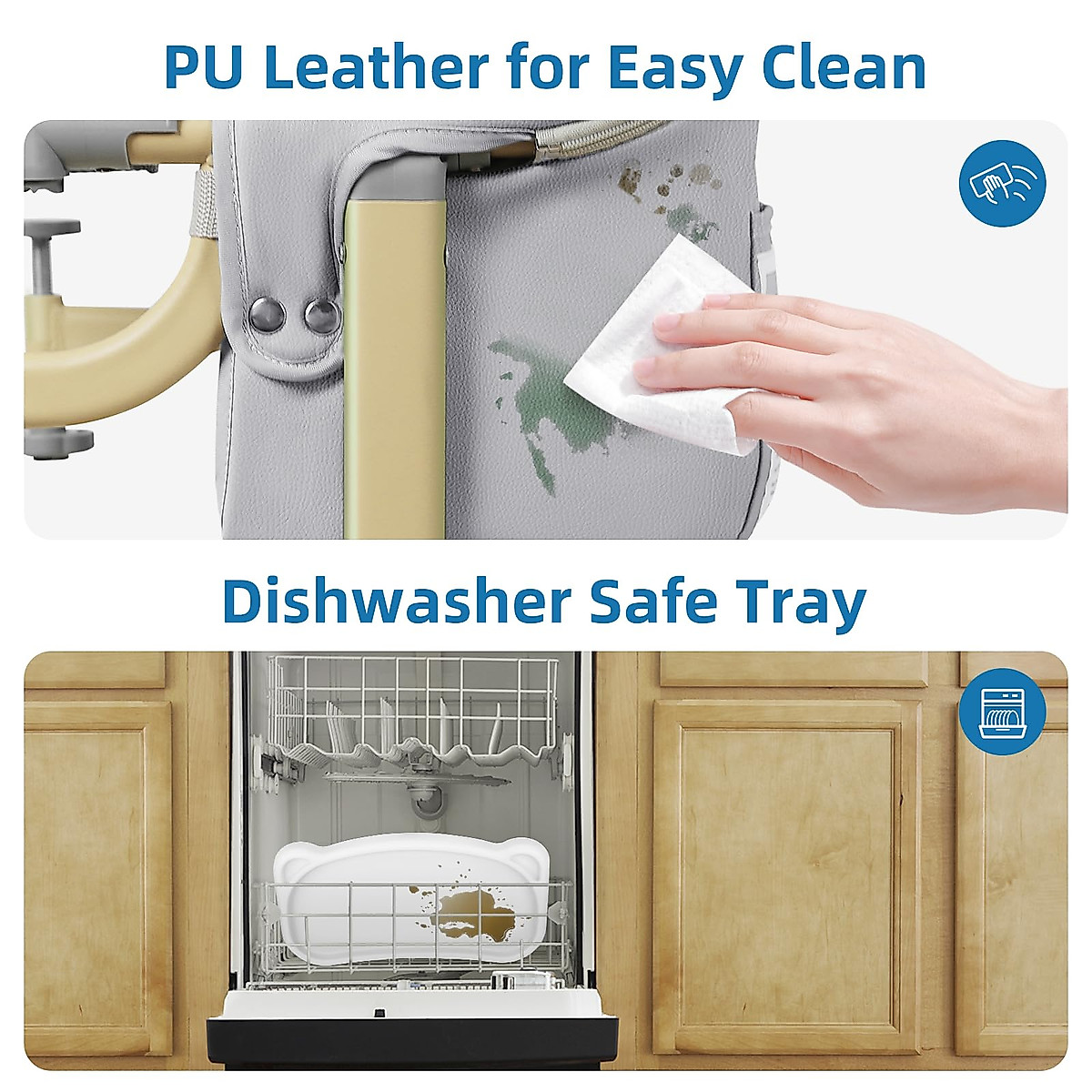 Yacul 3-in-1 Portable Hook On Chair, Clip on High Chair for Baby with Tray, PU Leather Booster Seat for Kitchen Chair, Adjustable Height