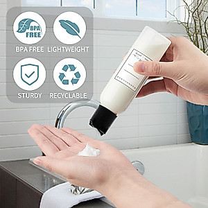 Qeirudu 8 oz Clear Plastic Empty Bottles with Disc Caps and Labels, 12 Pack Refillable Travel Containers Squeezable Lotion Bottles for Cream Shampoo Conditioner