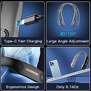 OLV Neck Fan 4 Turbo 6000mAh Portable Neck Fan 360°Cooling Airflow Bladeless Neck Fan USB Rechargeable with 3 Speeds Adjustment Wearable Personal Fan for Outdoor Travel Indoor - Black