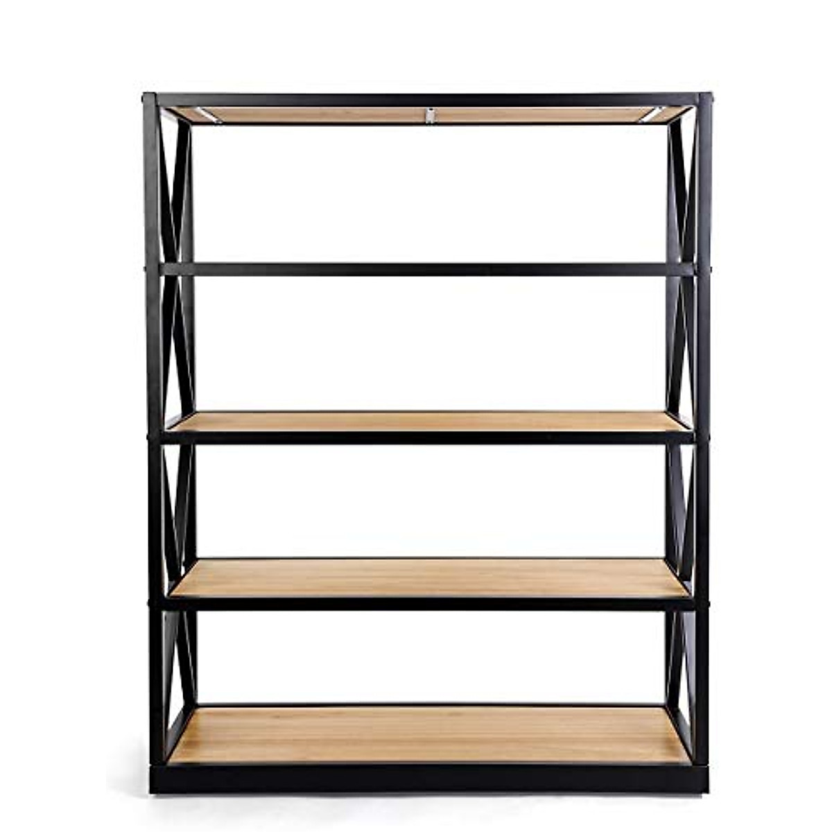 Displays2go 5-Tier Steel Frame Shelving, Solid Wood, Open Back - Natural (XSHF5NAT)
