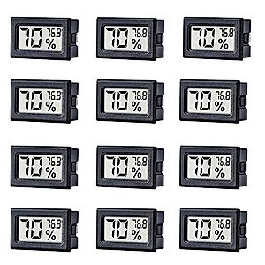 12 Pack Mini Small Digital Electronic Temperature Humidity Meters Gauge Indoor Thermometer Hygrometer LCD Display Fahrenheit (℉) for Humidors, Greenhouse, Garden, Cellar1