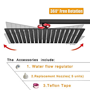 BESy 12 Inch Rain Shower Head, 12" Square Rainfall & High Pressure Stainless Steel Bath Showerhead and Brass 2 In 1 Function Handheld Shower Head Set High Pressure 7 Inch Shower Head Matte Black