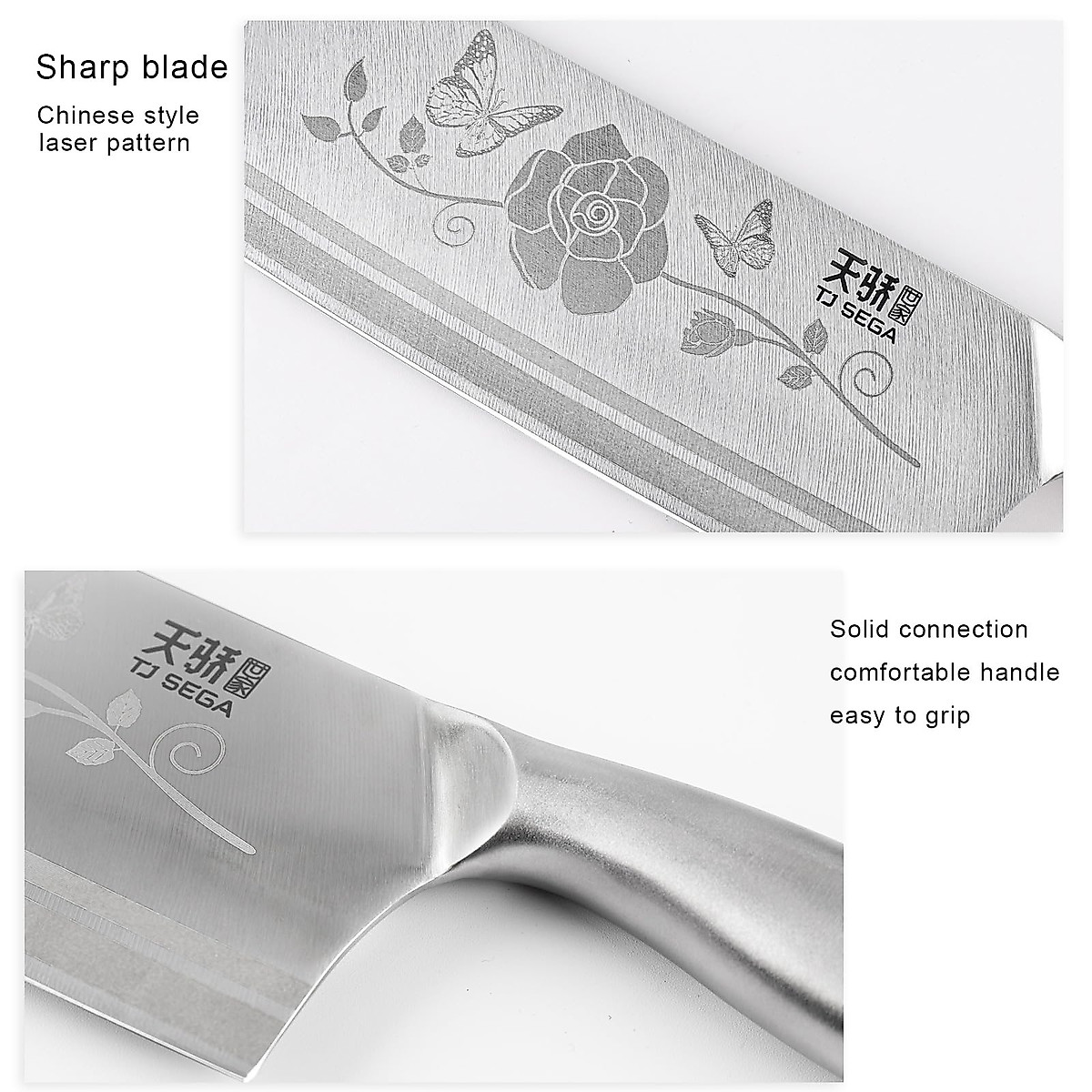 Vegetable Cleaver Knife 7.4 Inch, Ultra Sharp Chinese Chef's Knives, Full-tang Meat Cleaver 30Cr13 Steel Blade Thickness 2.1 mm, TJ SEGA Series TC1506